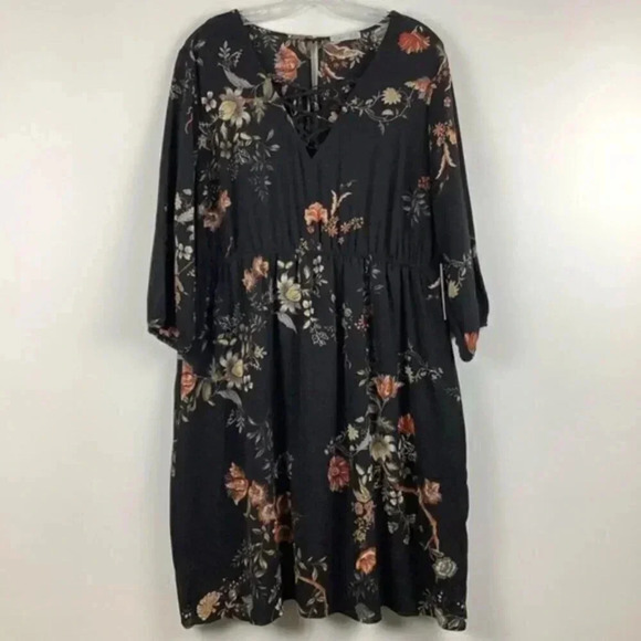 Dex | Dresses | Dex Black Floral Lace Up Floral Goth Garden Midi Dress ...